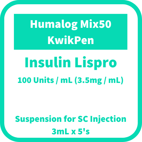 HUMALOG MIX50 KWIKPEN Insulin Lispro 100Units / mL (3.5mg / mL) Suspension for SC Injection 3mL ...